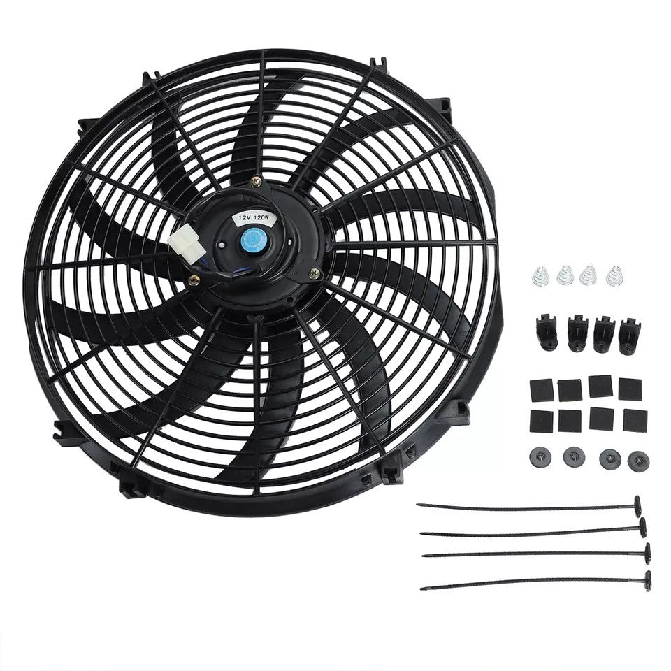 12V Mount Universal Kit BK New 16'' Slim Fan Push Pull Electric Radiat ...