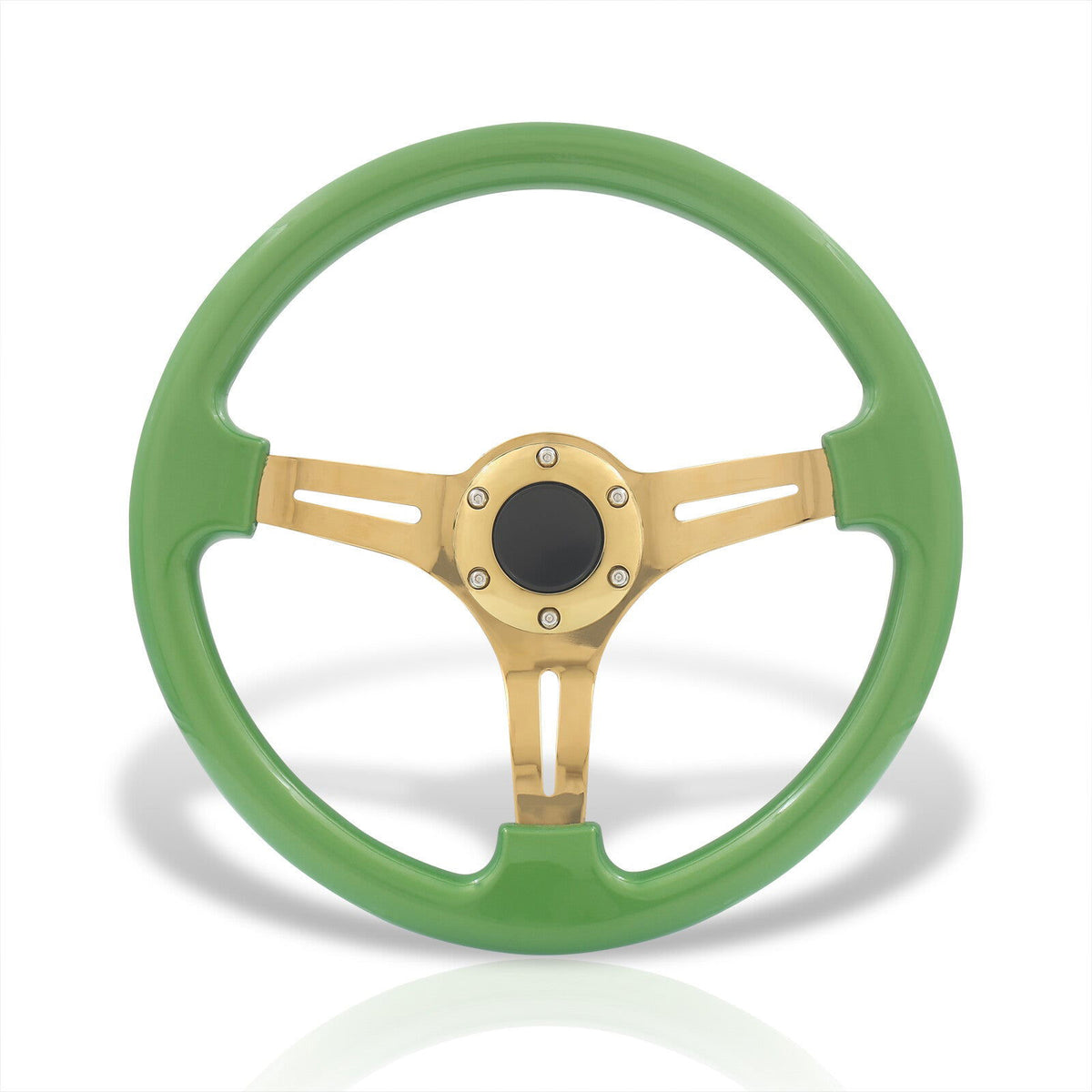 Universal 350mm Heavy Duty Steel Steering Wheel Gold Center Metallic G ...